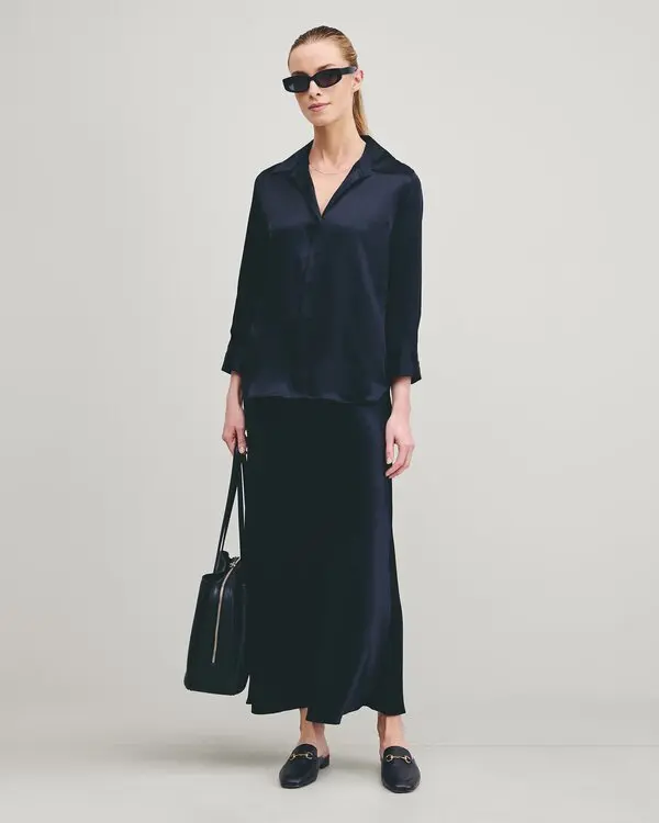 Quince Silk Three-quarter Sleeve Shirt - Black