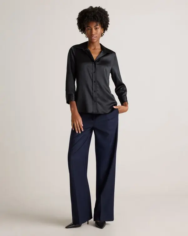Quince Silk Three-quarter Sleeve Shirt - Black