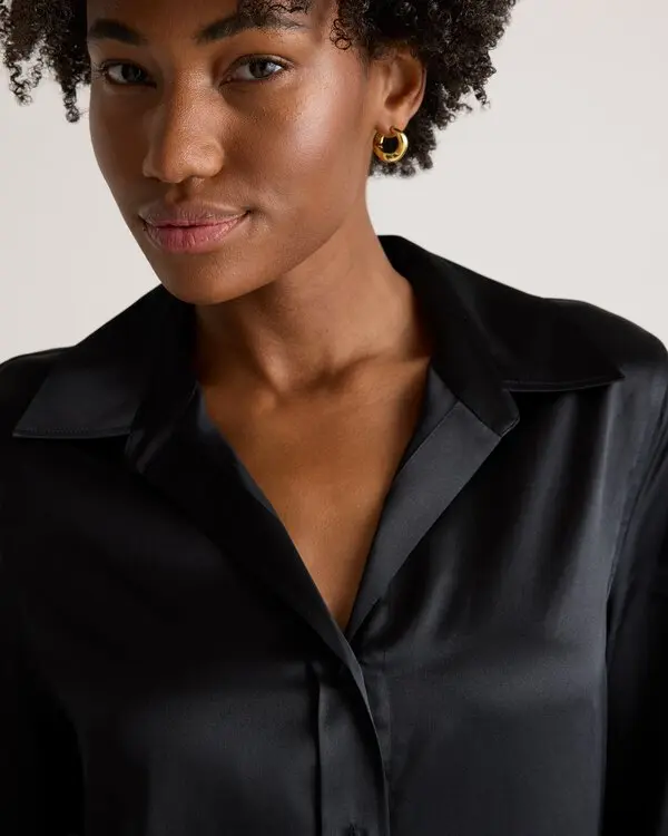 Quince Silk Three-quarter Sleeve Shirt - Black
