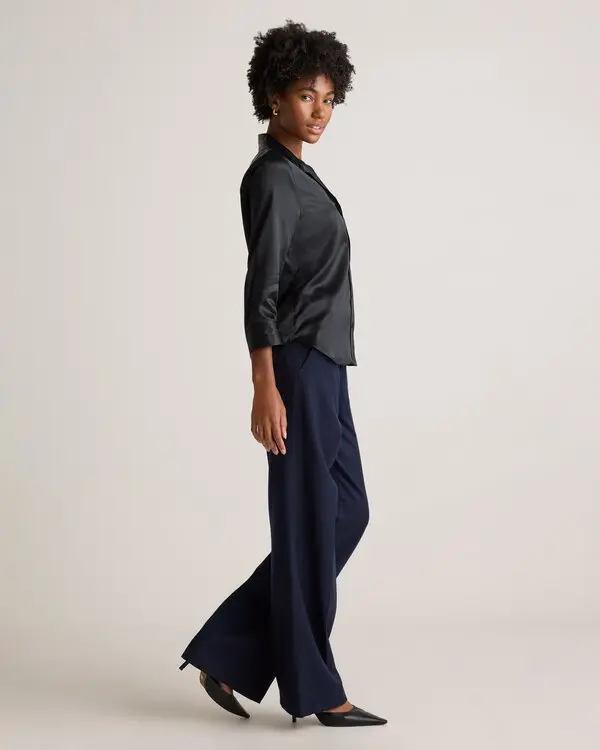Quince Silk Three-quarter Sleeve Shirt - Black