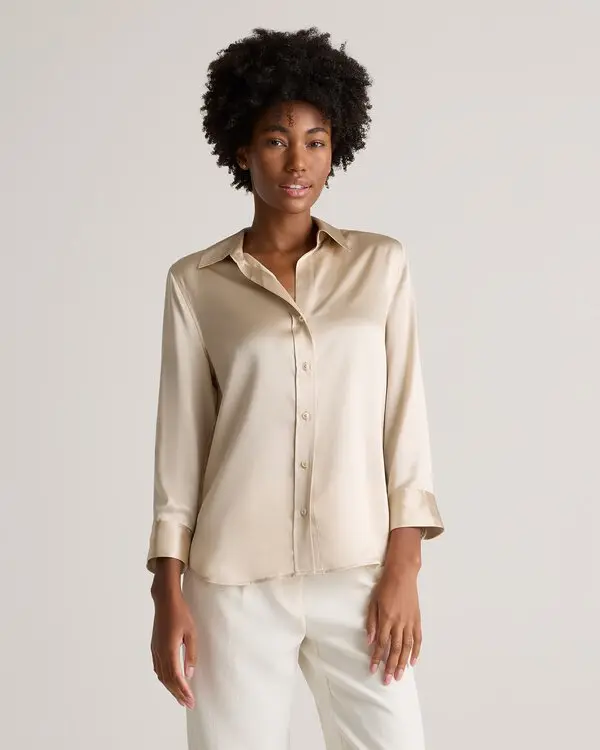 Quince Three-quarter Sleeve Silk Shirt - Champagne