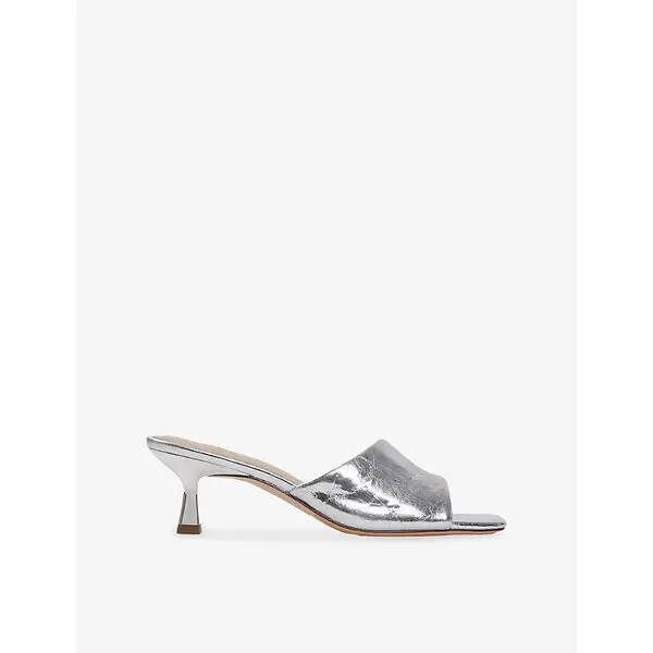 Sandro Crinkled-texture Metallic-leather Heeled Mules - Silver