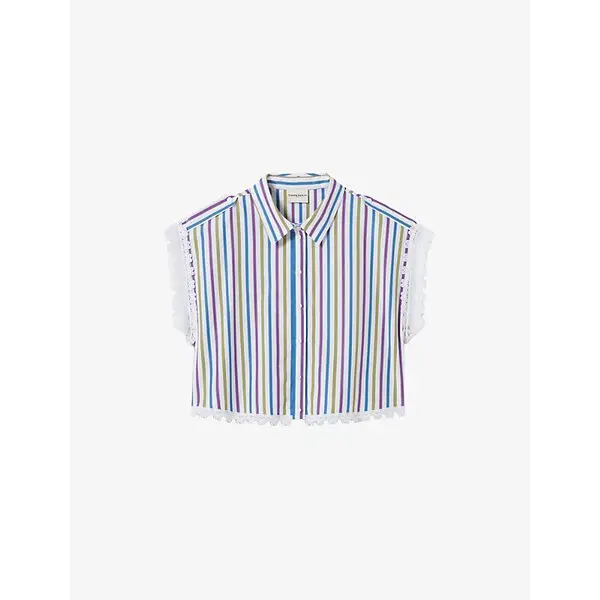 Claudie Pierlot Striped Lace-trim Cotton Shirt - Multicolored