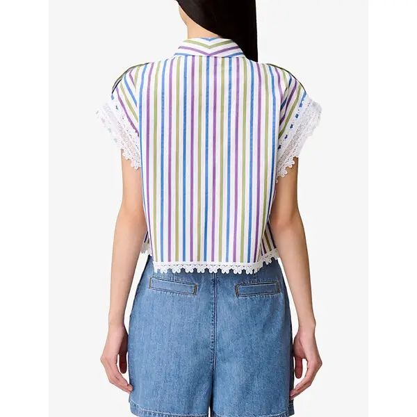 Claudie Pierlot Striped Lace-trimmed Cotton Shirt