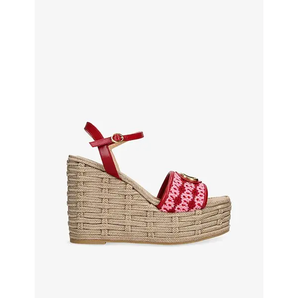 Valentino Garavani Branded Woven Wedge Sandals - Pink Comb