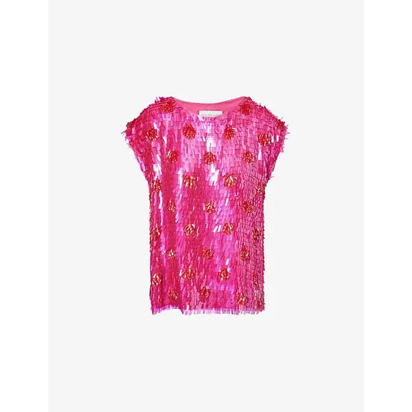 Dries Van Noten Sleeveless Sequin-embellished Silk Top - Fuchsia