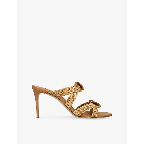 Casadei Mariposa 80 Leather And Woven Heeled Mules - Brown