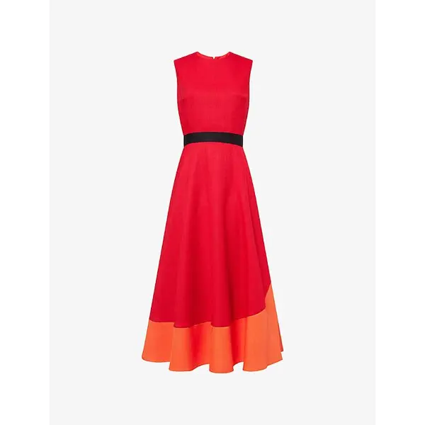 ROKSANDA Mire Belted Woven Midi Dress - Bennett Red Venetian Red