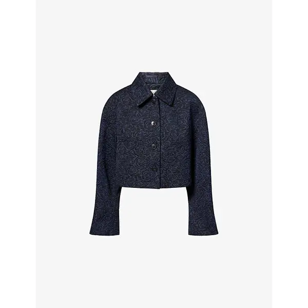 Dries Van Noten Floral-jacquard Cropped Cotton-blend Jacket - Navy
