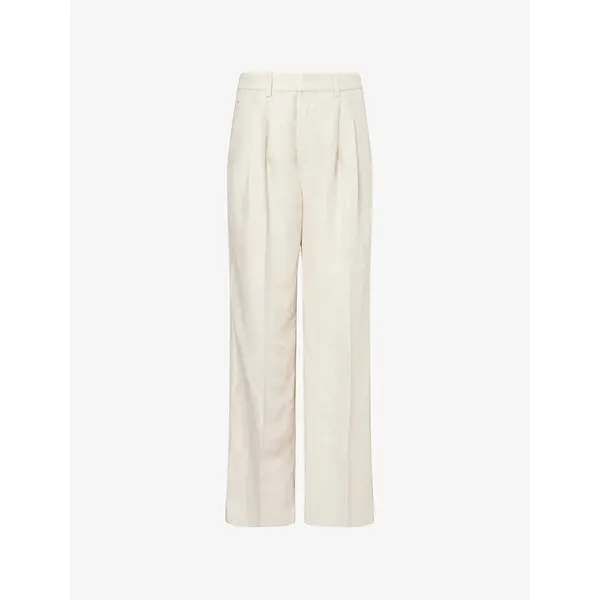 Good American Wide-leg Pressed-pleat Linen Trousers - Oat