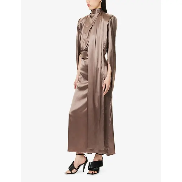 MUGLER Draped Long-sleeve Midi Dress