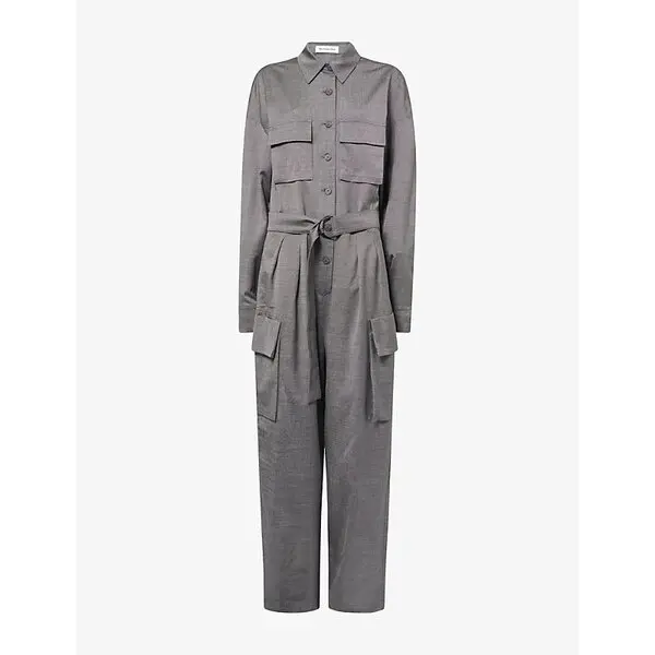 THE FRANKIE SHOP Linda Belted Wool-blend Jumpsuit - Grey Melange