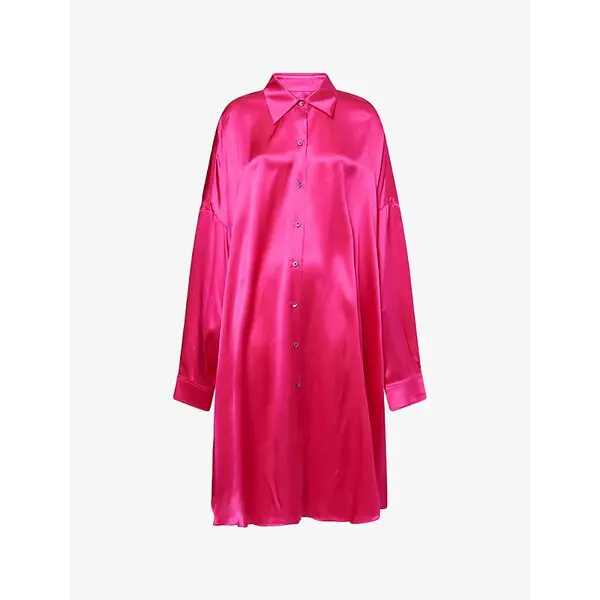 Dries Van Noten Dasia Silk Shirt Dress - Fuchsia