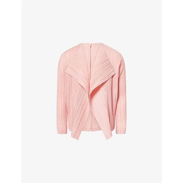 Issey Miyake Exaggerated-lapel Ramie Pleats Knitted Cardigan - Coral Pink