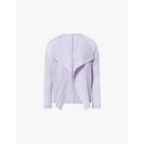 Issey Miyake Exaggerated-lapel Ramie Pleats Knitted Cardigan - Light Purple
