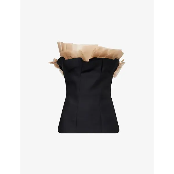 Khaite Sal Ruffled Wool And Silk-blend Top - Black
