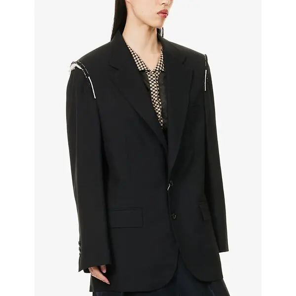 MAISON MARGIELA Raw-edge Single-breasted Wool Blazer - Black