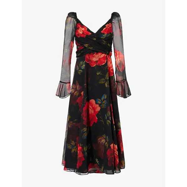 Carolina Herrera Floral-print Silk Midi Dress - Black Multi