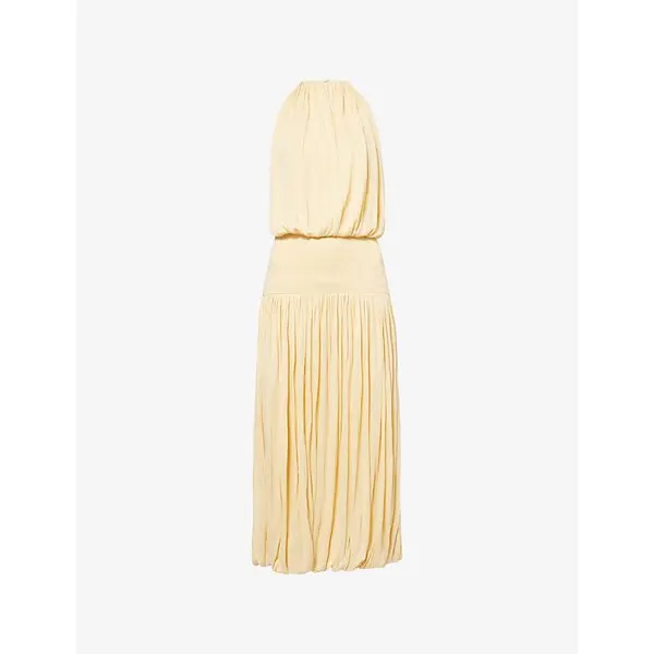 TOTEME High-neck Gathered Jersey Midi Dress - Champagne