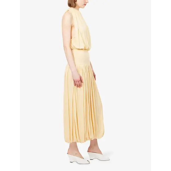 TOTEME High-neck Gathered Jersey Midi Dress - Champagne