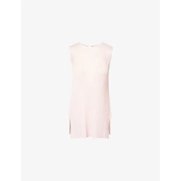Issey Miyake A-line Sleeveless Plisse Knitted Tunic Top - Light Pink