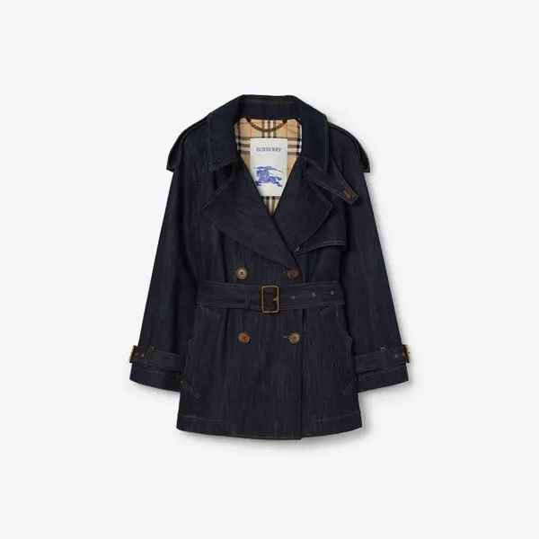 Burberry Short Denim Fitzrovia Trench Coat - Dark Navy
