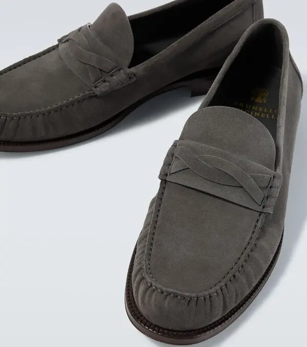 Brunello Cucinelli Suede Penny Loafers - Grey