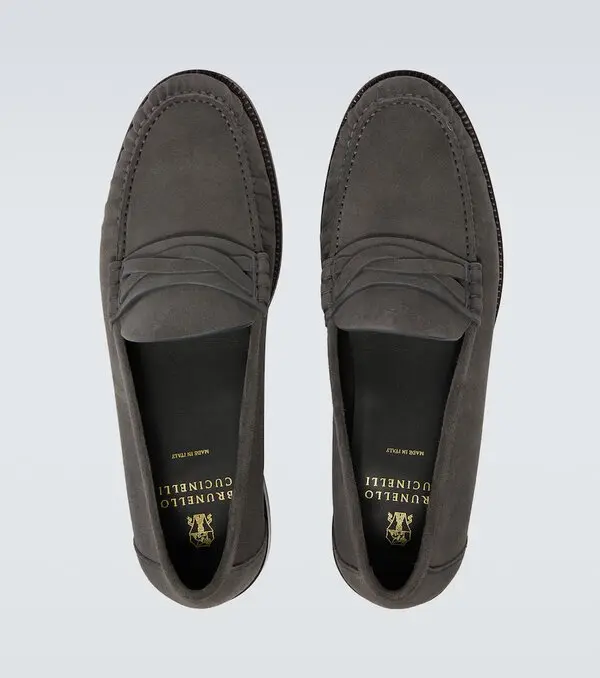 Brunello Cucinelli Suede Penny Loafers - Grey