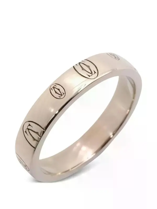 Cartier 18k White Gold Engraved Logo Ring