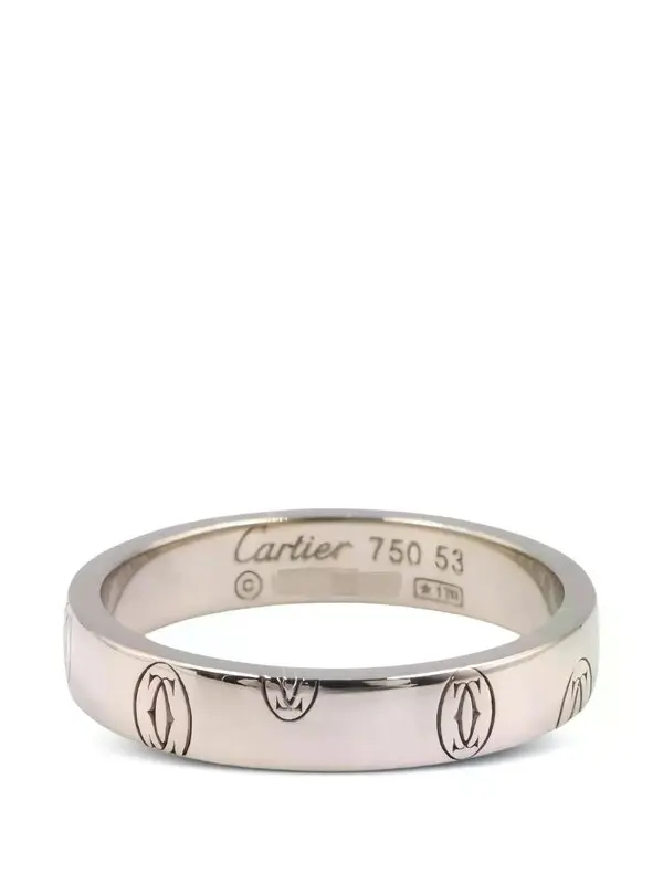 Cartier 18k White Gold Engraved Logo Ring