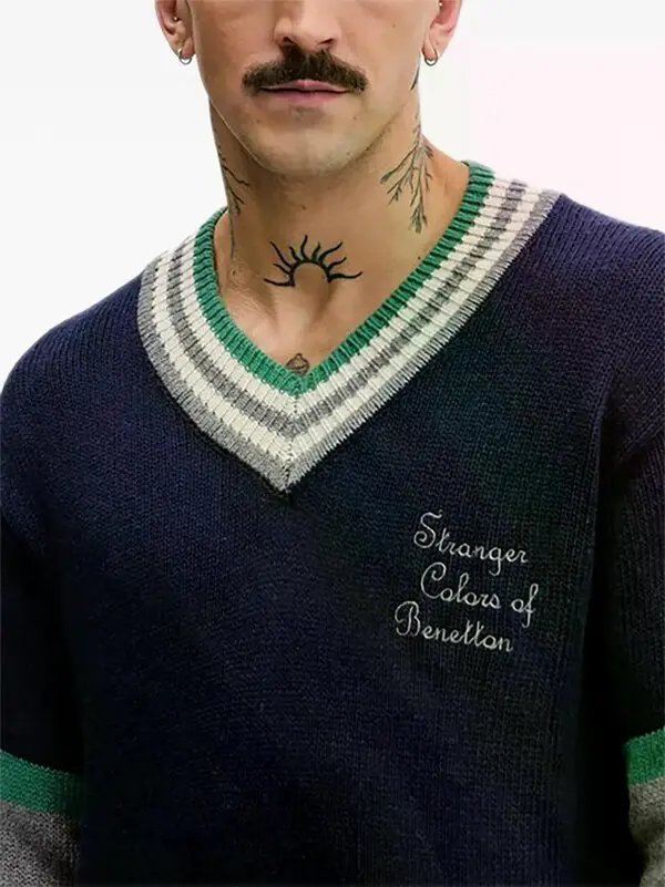 BENETTON V-neck Striped Pullover