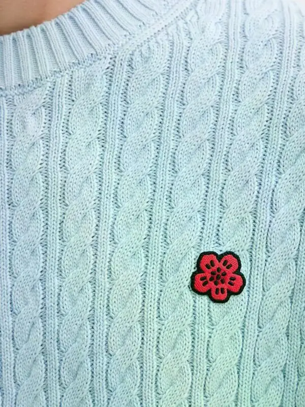 Kenzo Floral Appliqué Cable Knit Sweater