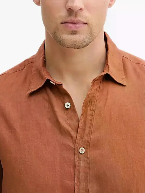 BENETTON Buttoned Linen Shirt - Brown