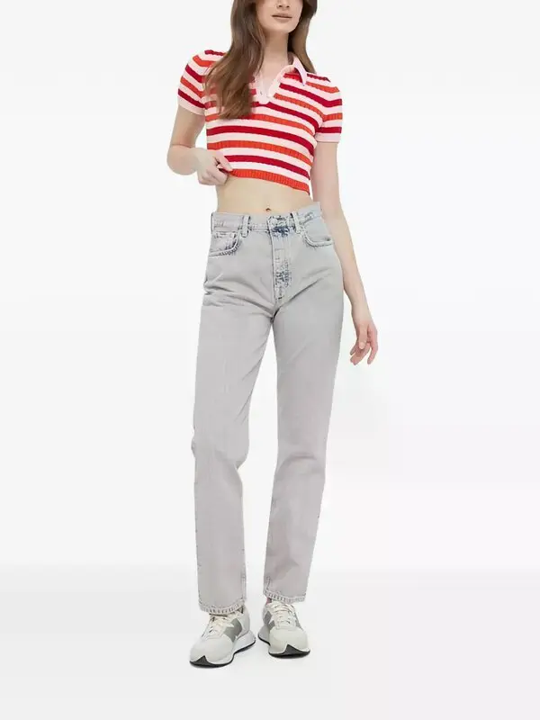 BENETTON Striped Ribbed Knit Polo Shirt