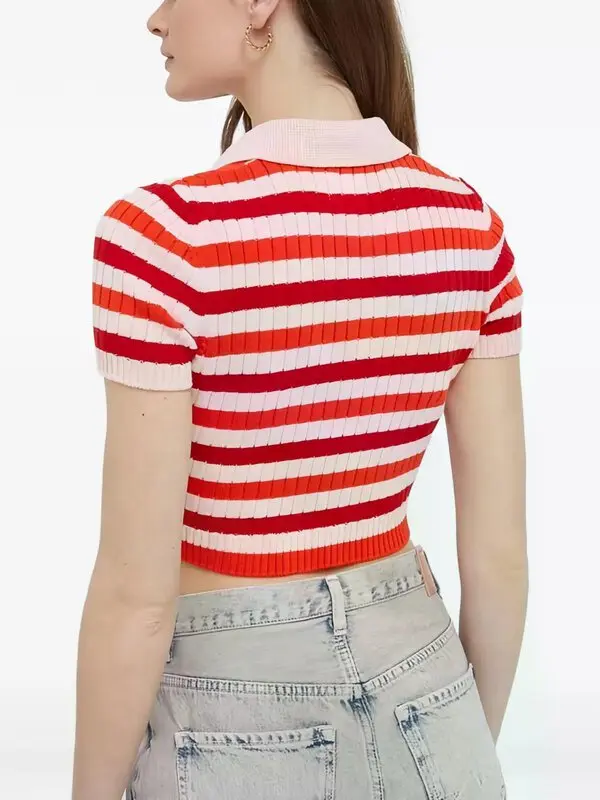 BENETTON Striped Ribbed Knit Polo Shirt