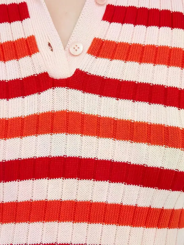 BENETTON Striped Ribbed Knit Polo Shirt