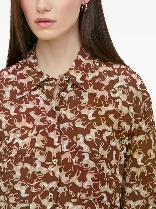 BENETTON Animal Print Collared Top