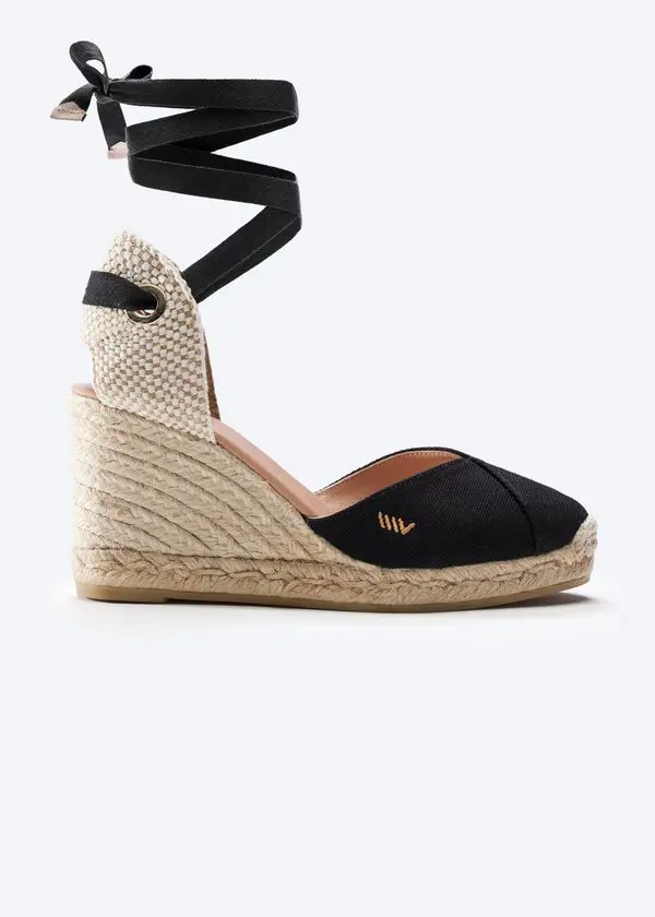 VISCATA Culip Canvas Espadrille Wedges - Black