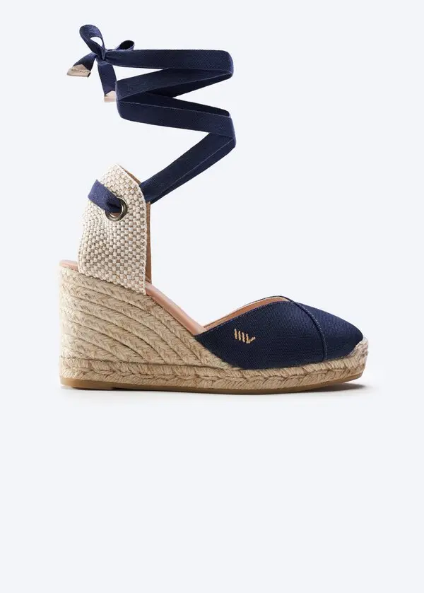 VISCATA Culip Canvas Espadrille Wedges - Navy Blue
