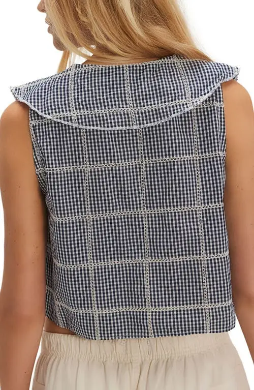 Free People Waiting For Me Crop Cotton Button-up Top - Navy Combo
