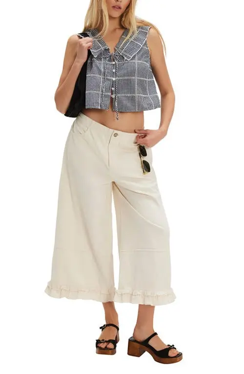 Free People Waiting For Me Crop Cotton Button-up Top - Navy Combo