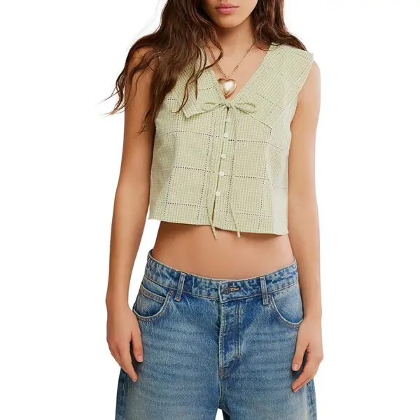 Free People Waiting For Me Crop Cotton Button-up Top - Winter Pear Combo