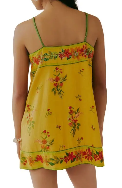 Free People Bali Embroidery Border Floral Mini Dress - Yellow