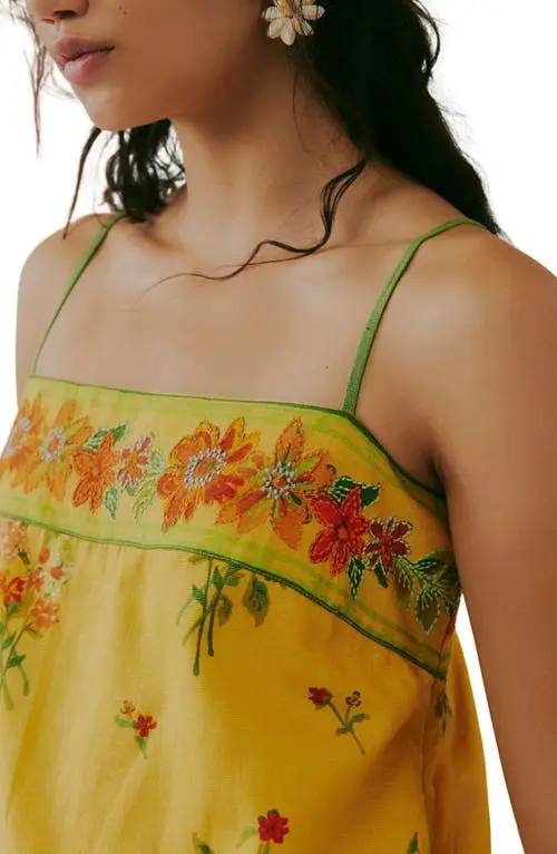 Free People Bali Embroidery Border Floral Mini Dress - Yellow