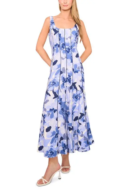 Halogen Floral Pipe Detail Maxi Dress - Moonlight Blue