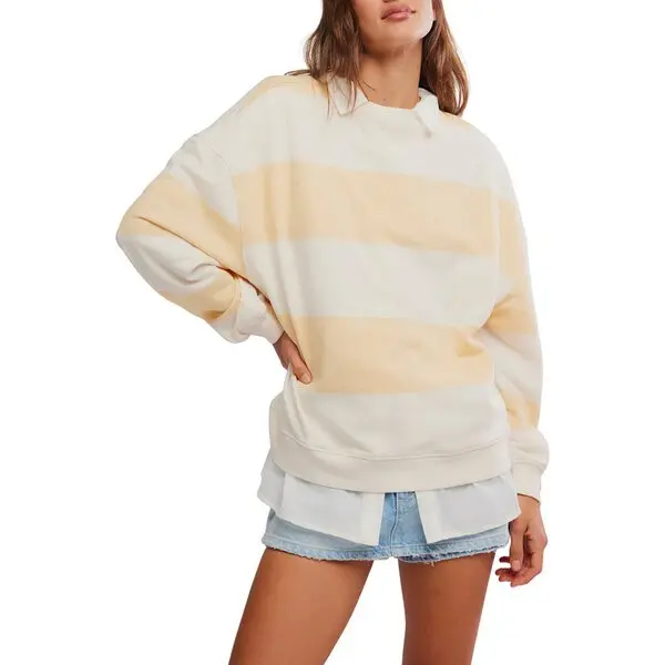 Free People Oversized Stripe Sweatshirt - Apricot Combo