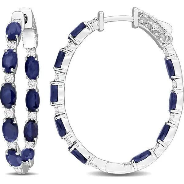 JULIANNA B. 14k White Gold And Diamond Hoop Earrings - Sapphire