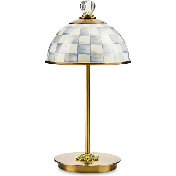 MACKENZIE-CHILDS Check Led Rechargeable Dome Table Lamp - Sterling