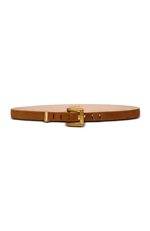 Balmain Anthem Suede Leather Belt - Brown