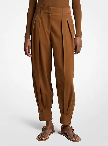 Michael Kors Silk Gabardine Cuffed Carrot Trousers - Brown